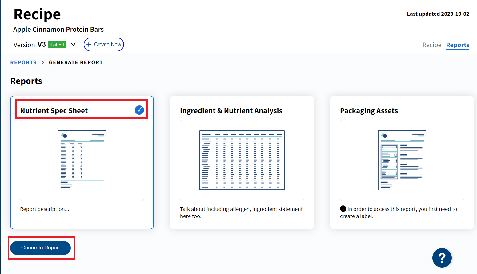 How do I generate a Nutrient Spec Sheet report? – Genesis Foods