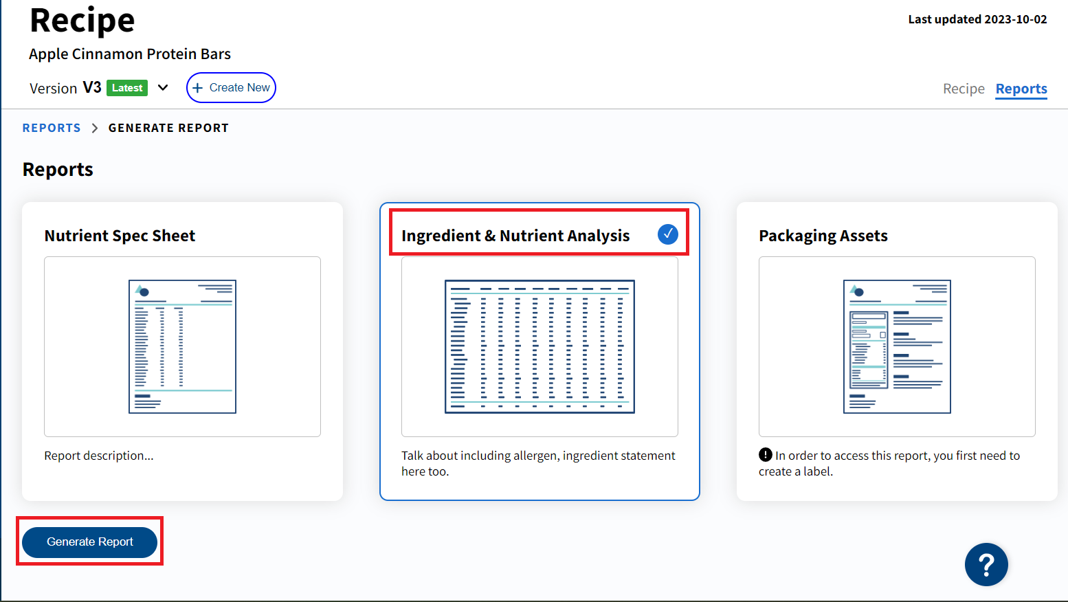 How do I generate an Ingredient & Nutrient Analysis report? – Genesis Foods