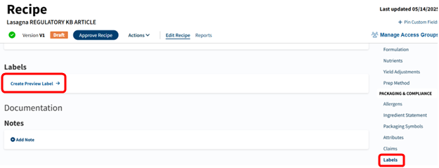 How do I create a Preview Label for a draft Recipe? – Genesis Foods