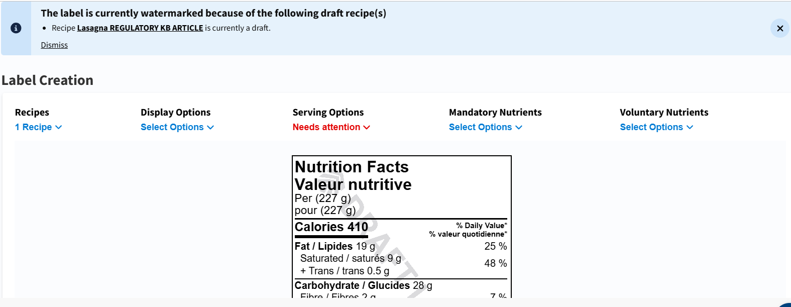How do I create a Preview Label for a draft Recipe? – Genesis Foods
