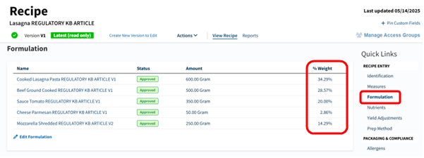Where can I see the percent weight of each Ingredient in my Recipe ...