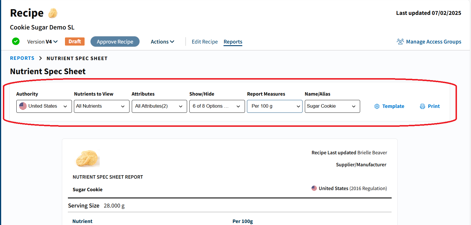 Nutrient Spec Sheet Report – Genesis Foods