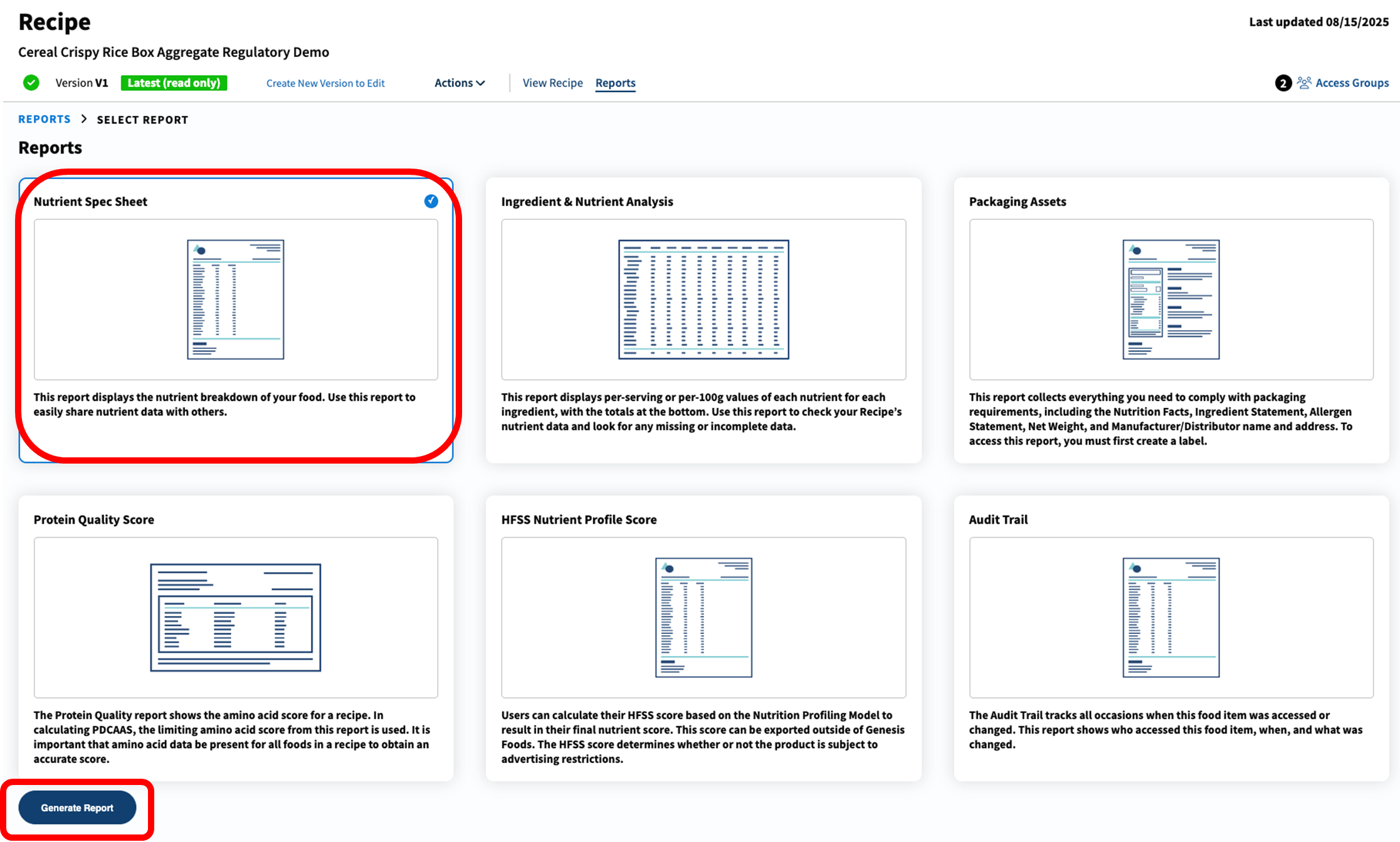 How to Create Recipe Reports – Genesis Foods