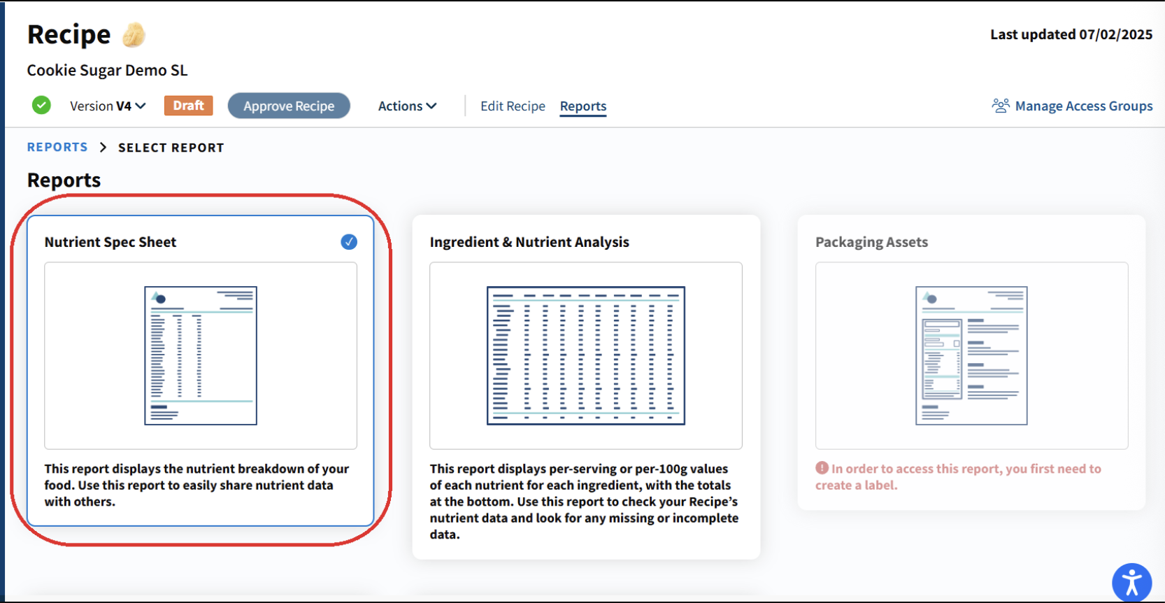 Nutrient Spec Sheet Report – Genesis Foods